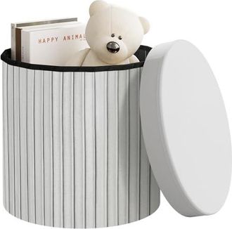 Woltu Pouf Rond avec Rangement, Tabouret de Rangement Pliable, Tabouret avec Couvercle Rembourr&eacute;, Coffre Pouf en Velours, MDF, &Oslash;38xH36 cm, Gris Clair