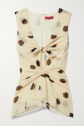 Altuzarra Pan Oberteil Aus Cr&ecirc;pe De Chine Mit Polka-dots, Raffungen Und Twist-details - Elfenbein