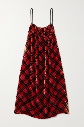 Liberowe + Net Sustain Flou Minikleid Aus Devor&eacute;-samt Mit Karomuster - Mehrfarbig