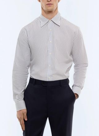 Fursac Chemise &agrave; rayures en popeline de coton - Taille 37 - Homme