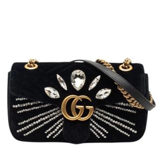 Gucci Sac bandouli&egrave;re matelass&eacute; en velours orn&eacute;- Pre-owned - Femme - Pre-owned - Noir - Taille: ONE Size