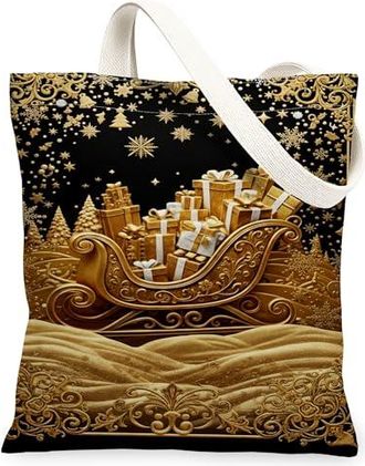 Generic Sacs fourre-tout en toile vintage chic de No&euml;l, cadeaux de vacances, sacs de courses r&eacute;utilisables, l&eacute;gers et lavables, noir, 13x15 Inch