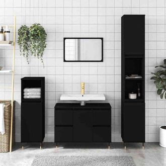 vidaXL Badschrank Schwarz 80x33x60 cm Holzwerkstoff - Vidaxl