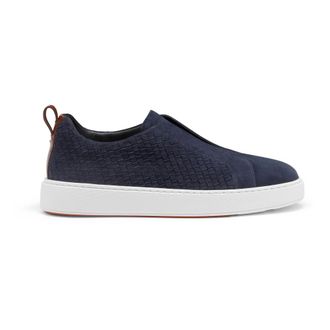 Santoni Homme, Chaussures, Bleu, Taille: 44 1/2 EU Woven Suede Slip-On Baskets
