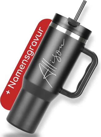 Milu Thermobecher 1200ml mit Strohhalm und Henkel - Ostergeschenke f&uuml;r Frauen & M&auml;nner I Geschenk Ideen Papa, Mama, Freund, Freundin I Geschenkideen zum Va