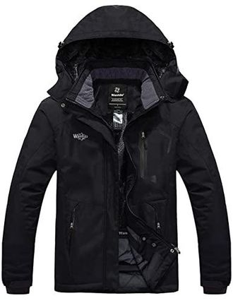 Wantdo Femme Veste de Ski Isolante Imperm&eacute;able Veste Hiver Chaude Veste de Pluie Coupe-Vent Blouson de Ski Snowboard Veste dhiver &agrave; Capuche Amovible Noir L