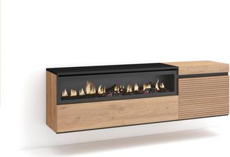 Skraut Home Skraut Home - TV-Schrank, Lowboard, für Wohnzimmer und Esszimmer, 150x45x35cm, Für TV-Geräte bis zu 65, Elektrokamin., Hängend, Moderner Stil, Eiche