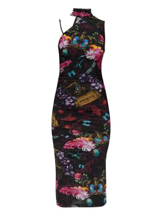 Versace Jeans Couture robe mi-longue à fleurs - Noir