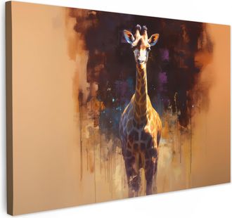 MuchoWow © Leinwand Groß 120x80 cm XXL Deko Schlafzimmer Aesthetic Leinwandbilder Wohnzimmer Gemälde Foto Geschenk Living Room Decoration Giraffe - Braun - Abs