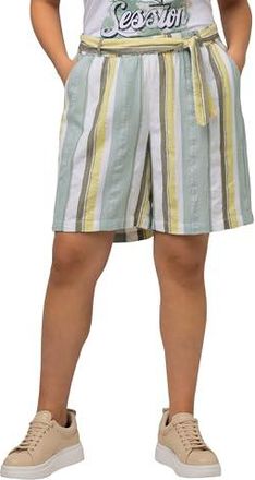 Ulla Popken Femme Grandes Tailles Short Rose avec Taille &eacute;lastique. Jambe Large et Rayures. Vert Mousse Clair 54+ 816990182-54+