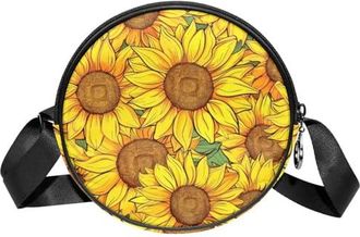 Generic Petit sac &agrave; bandouli&egrave;re rond pour femme, motif tournesol avec fermeture &eacute;clair, bretelles r&eacute;glables, style d&eacute;contract&eacute;, pour femmes et filles