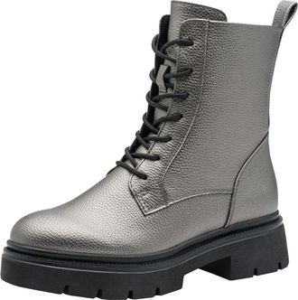 Marco Tozzi Damen Stiefeletten zum Schn&uuml;ren mit Rei&szlig;verschluss Vegan, Silber (Pewter), 39 EU