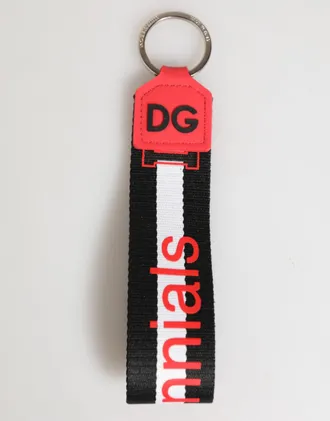 Dolce & Gabbana Mens Red White Dg Logo Polyester Brass Holder Keychain Keyring Pvc Accessory