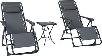 OUTSUNNY Lot de 2 chaises longues pliables inclinables z&eacute;ro gravit&eacute; avec table dappoint m&eacute;tal textil&egrave;ne gris