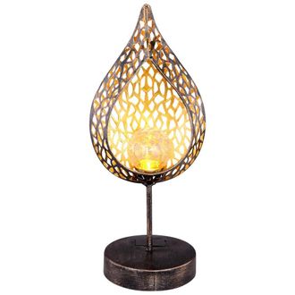 Globo Lighting LED Solar Tisch Leuchte Feuer Effekt Garten Deko Tropfen Gold Außen Lampe Crackle Glas Flammen