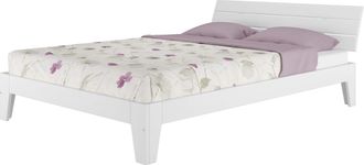 Erst-Holz Weißes Doppelbett in Überlänge 140x220 Bettgestell Holzbett Massivholz Kiefer Weiß V-60.54-14-220Wohne Zubehör