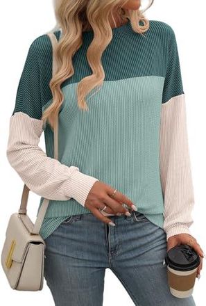 SHEKINI Pulls Femme Sweatshirts Patchwork Col Rond Sweatshirt Manches Longues Elégant et Décontracté Sweat Femme sans Capuche Décontractés Top Léger et Lâche 