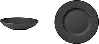 Villeroy & Boch Manufacture Rock Schale flach, 1100 ml, 23 cm, schwarz Manufacture Rock Speiseteller, 27 cm, Premium Porzellan, spülmaschinen-, mikrowellengeeignet, s