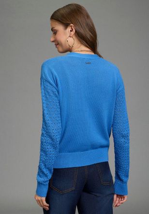 Laura Scott Strickjacke mit femininen Ajour&auml;rmeln und V-Ausschnitt