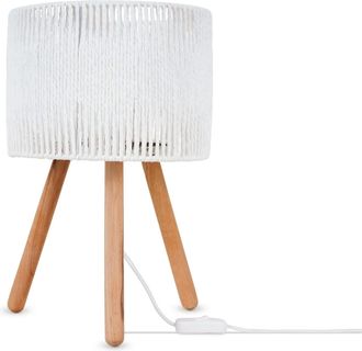 Paco Home Tischlampe Nachttischlampe Schreibtischlampe Nachttisch Lampe Leselampe Lampenschirm Boho Deko Korb E27, Lampenart:Typ 4, Farbe:Weiß