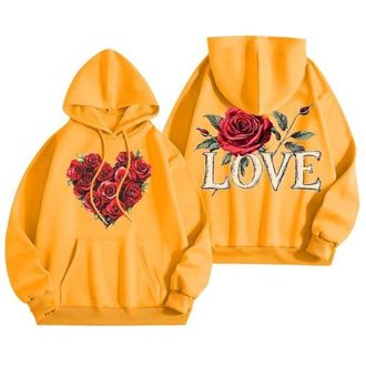 Generic Sweat &agrave; capuche &agrave; manches longues pour la Saint-Valentin 2026 pour femme (2), jaune, XXL