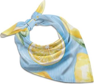 Generic Foulard carré en soie avec peinture à lhuile citron, écharpe légère pour cheveux, foulard respirant, cadeau pour homme et femme, multicolore, 46x46cm