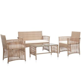 vidaXL Salon de jardin 4 pcs avec coussins R&eacute;sine tress&eacute;e Beige Vidaxl