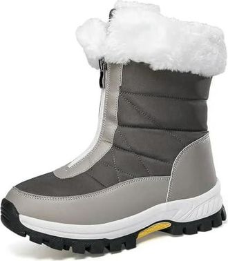 Generic ZBDP Bottes de neige &eacute;paisses en peluche pour femme - Antid&eacute;rapantes - &Eacute;tanche - Fermeture &eacute;clair avec semelle &eacute;paisse en peluche - Plateforme, gris, 