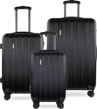 Bugatti Lima 3er-Hartschalen Kofferset (S,M,L) 4 Rollen mit TSA-Zahlenschloss, Schwarz