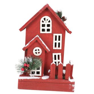 Hemobllo Holzhaus Für Weihnachtsschmuck Leuchtendes Weihnachtshaus Christbaumschmuck Kinderspielzeug Türhütte Weihnachtshüttendekoration Dekorationshaus Leucht