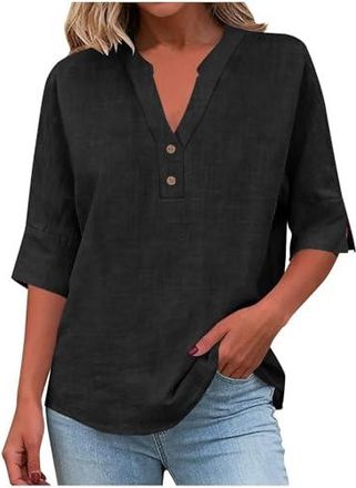 Generic T-shirt en lin pour femme, t-shirt d&eacute;t&eacute; basique &agrave; manches courtes d&eacute;contract&eacute; ample, t-shirt de sport pour femme, surdimensionn&eacute;, tendance, t-shirt d&eacute;