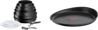 T-fal Ingenio Batterie de cuisine 11 p, Casseroles, Poêles, Wok, Poignée amovible, Induction & Ingenio Poêle à crêpe 27 cm, Induction, Revêtement antiadhési
