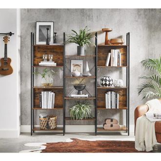 Vasagle Vasagle - Biblioth&egrave;que, &Eacute;tag&egrave;re de Rangement, avec 14 Compartiments, Cadre en M&eacute;tal, pour Salon, Bureau, Style Industriel, 24 x 158 x 166 cm, Marron