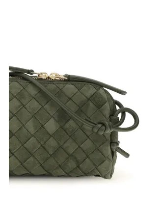 Bottega Veneta Womens Shoulder Bag Mini Loop Green Tweed-Gold Calf Leather Make Up Tweed/gold