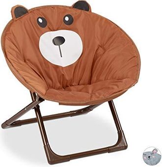 Relaxdays Moonchair Kinder, B&auml;r, faltbar, HxBxT: 47 x 50 x 48 cm, Kinderstuhl drau&szlig;en & drinnen, Kindersessel, braun