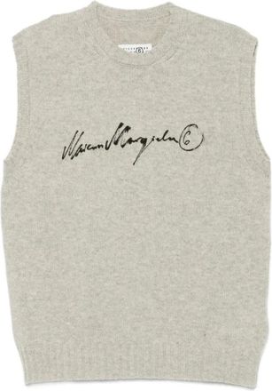 Maison Margiela Homme, Pulls, Gris, Taille: L Gilet sans Manches &agrave; Col Ras du Cou