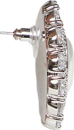Self Portrait Oval Pearl and Crystal Earrings - Silver