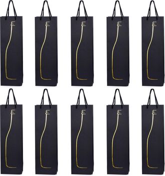 DonDon 10 Flaschentüten Geschenktüten für Wein Prosecco und Champagner 40 x 12 x 9 cm Flaschen Silhouette