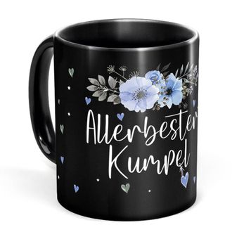 Tassendruck Schwarze Tasse mit Spruch f&uuml;r den allerbesten Kumpel - Tasse Bedruckt mit Spruch - Geschenk f&uuml;r Kumpel, Geschenk Familie | Schwarze Fototasse, 300 ml
