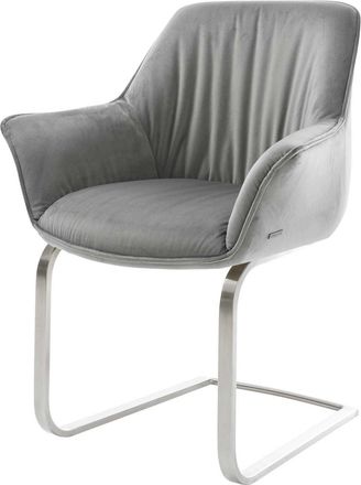 DELIFE Schwingstuhl Keila-Flex mit Armlehnen Freischwinger flach Edelstahl Samt Grau