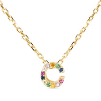 Luxenter Alphabet-Halskette aus 925er Sterlingsilber und mehrfarbigen Zirkonia mit einer Vergoldung aus 18-kar&auml;tigem Gelbgold