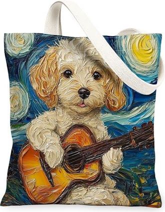 Generic Cavachon Sac fourre-tout r&eacute;utilisable en toile pour faire ses courses Motif guitare &eacute;toil&eacute;e 33 x 38 cm
