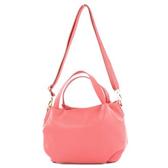 modamoda.de T218 Damen Leder Henkeltasche Tragetasche Schultertasche handmade in Italy, Farbe:Bubble Gum/Metall Gold