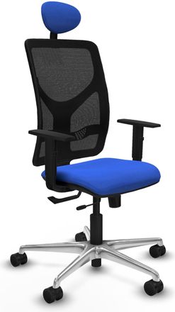 Piqueras y Crespo 1D-Armlehnen, h&ouml;henverstellbare Lendenwirbelst&uuml;tze und festes Kopfteil, ausgestattet mit Syncro/Traslack. Schwarz/Blau