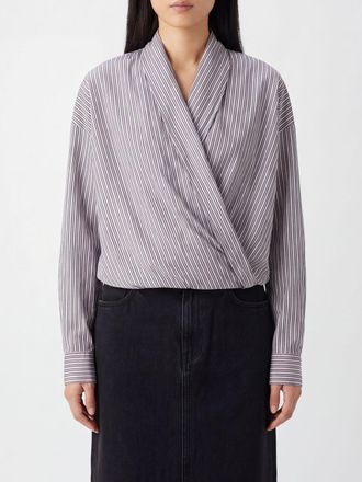 Dries Van Noten Gestreifte Bluse aus Seidenmischung mit Schalkragen und Relaxed Fit