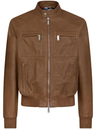Dsquared2 veste en cuir &agrave; poches plaqu&eacute;es - Marron