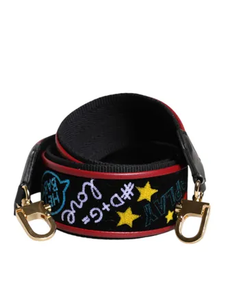 Dolce & Gabbana Womens Black Cotton Printed Bag Shoulder Strap Calf Lamb