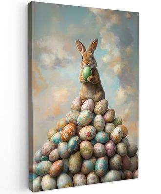 MuchoWow &copy; Bild auf Leinwand 40x60 cm Schlafzimmer Bilder Badezimmer Wand Deko Wohnzimmer Modern Wanddeko Bilderwand Geschenk Hase - Eier - Farbenfroh