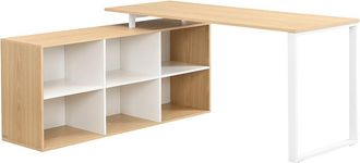 Vente-Unique Bureau dangle Avec rangements - MDF - Blanc et Naturel - NIPILI