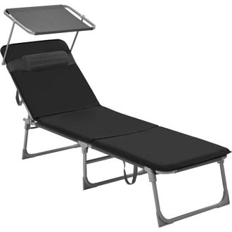 Songmics Chaise Longue, Bain de Soleil, Transat de Relaxation, avec Matelas 3 cm, Coussin, Dossier et Parasol Inclinables, Ppliable, 53 x 193 x 29,5 cm